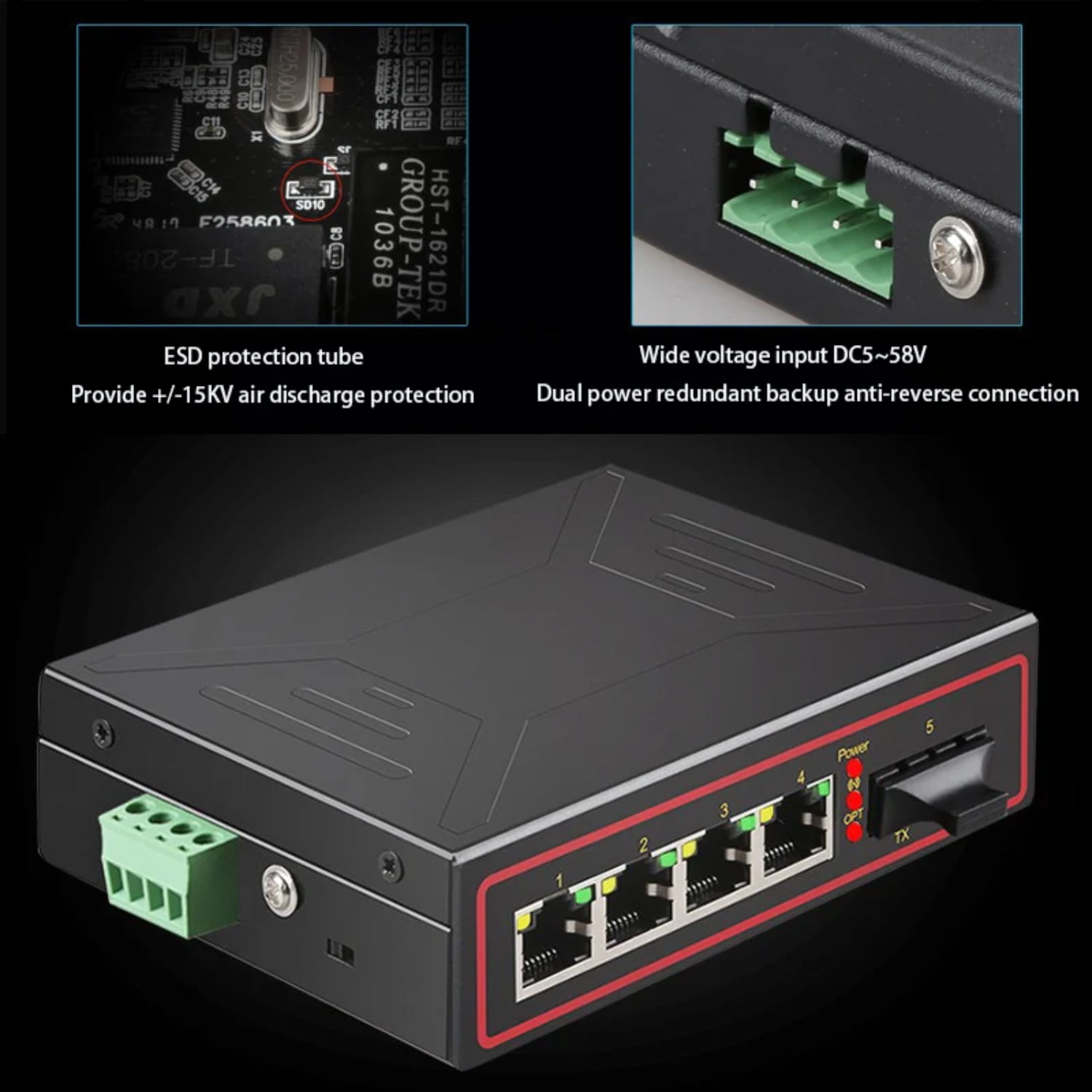 CHNGXJC Industrial Ethernet Smart 1F4T-Port Network Switcher - RJ45 LAN ...