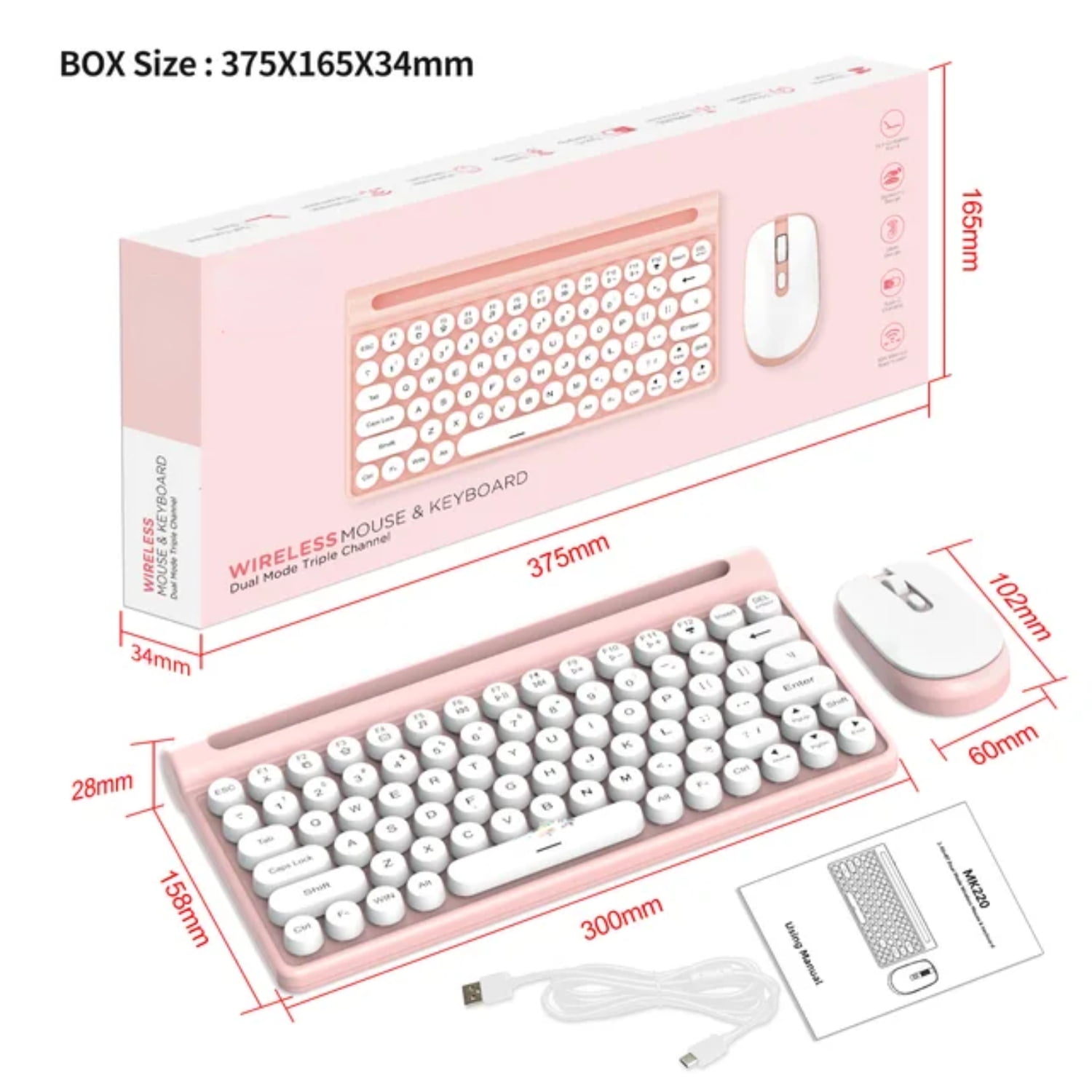 Chngxjc Rechargeable Dual 2 4g Bluetooth Wireless Keyboard Mouse Combo Set For Tablet Phone With