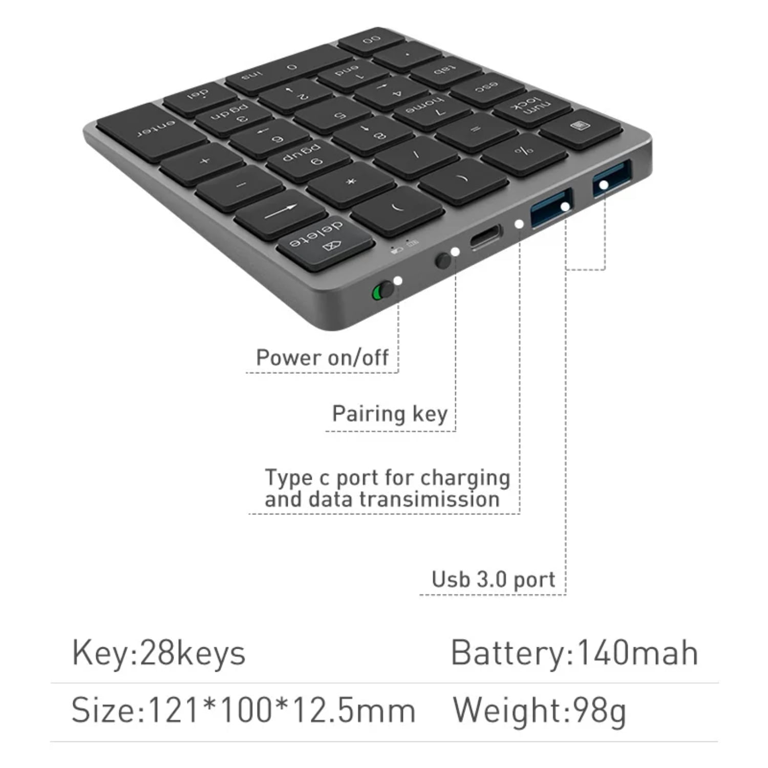 CHNGXJC Rechargeable Metal Numpad Bluetooth Numeric Keyboard with 28 ...