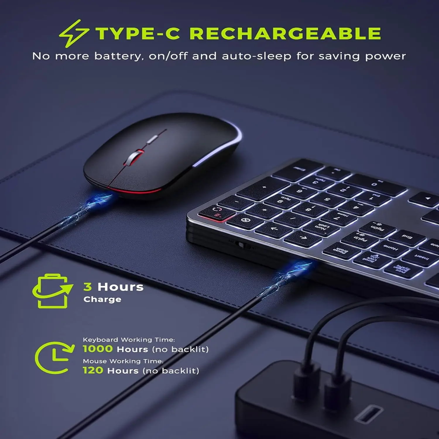 CHNGXJC Slim and Rechargeable Wireless Backlit Mouse & Keyboard Combo ...
