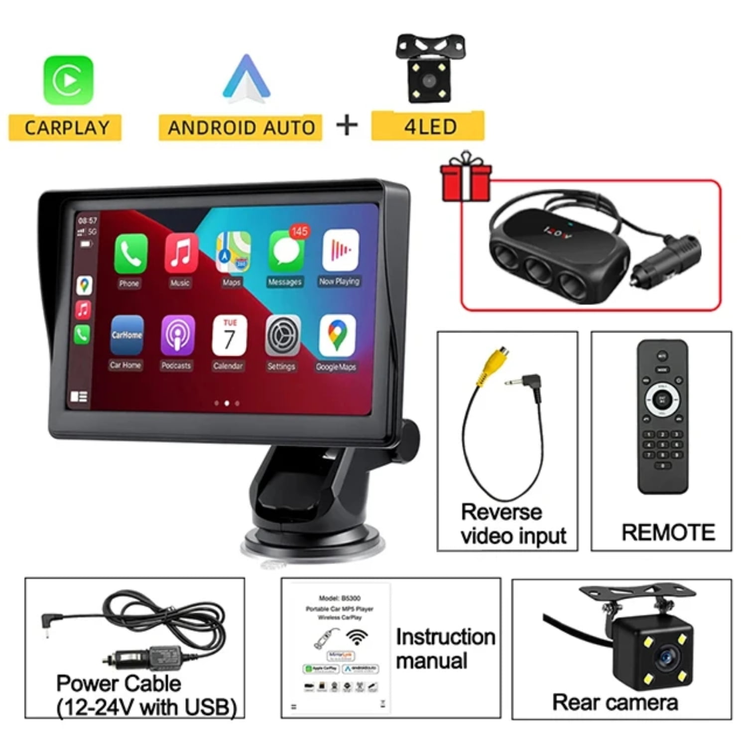 CHNGXJC Wireless Android Auto Carplay 7” Touch Screen Car Radio with ...