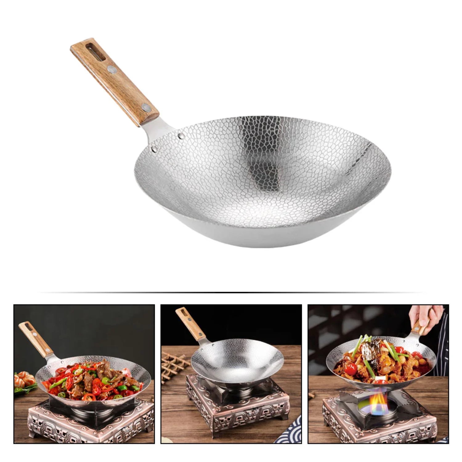 CHNGYDZ High-Quality Traditional Stainless Steel 22CM Cooking Wok with ...