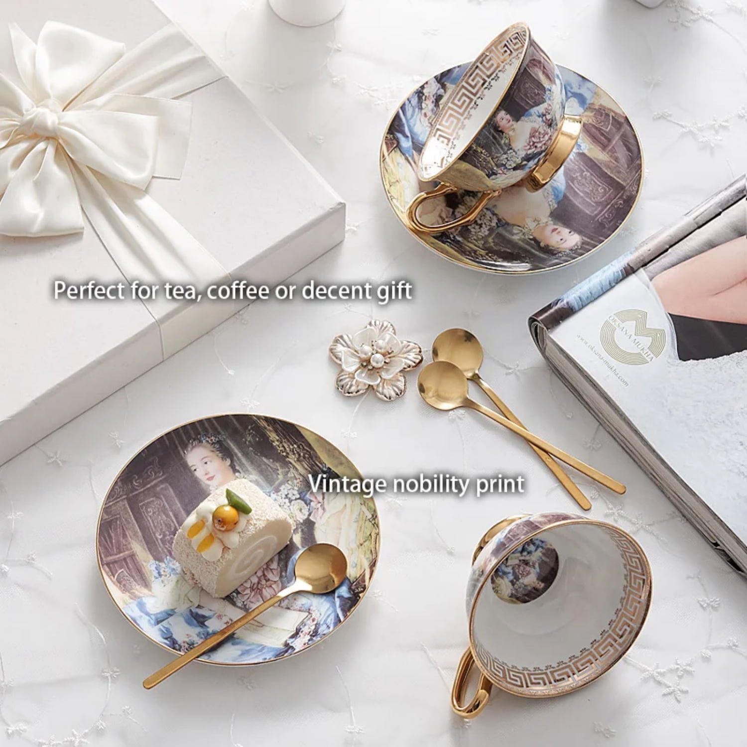 CHNGYJC Beautiful Elegant Vintage European Porcelain Tea Set with Bone ...