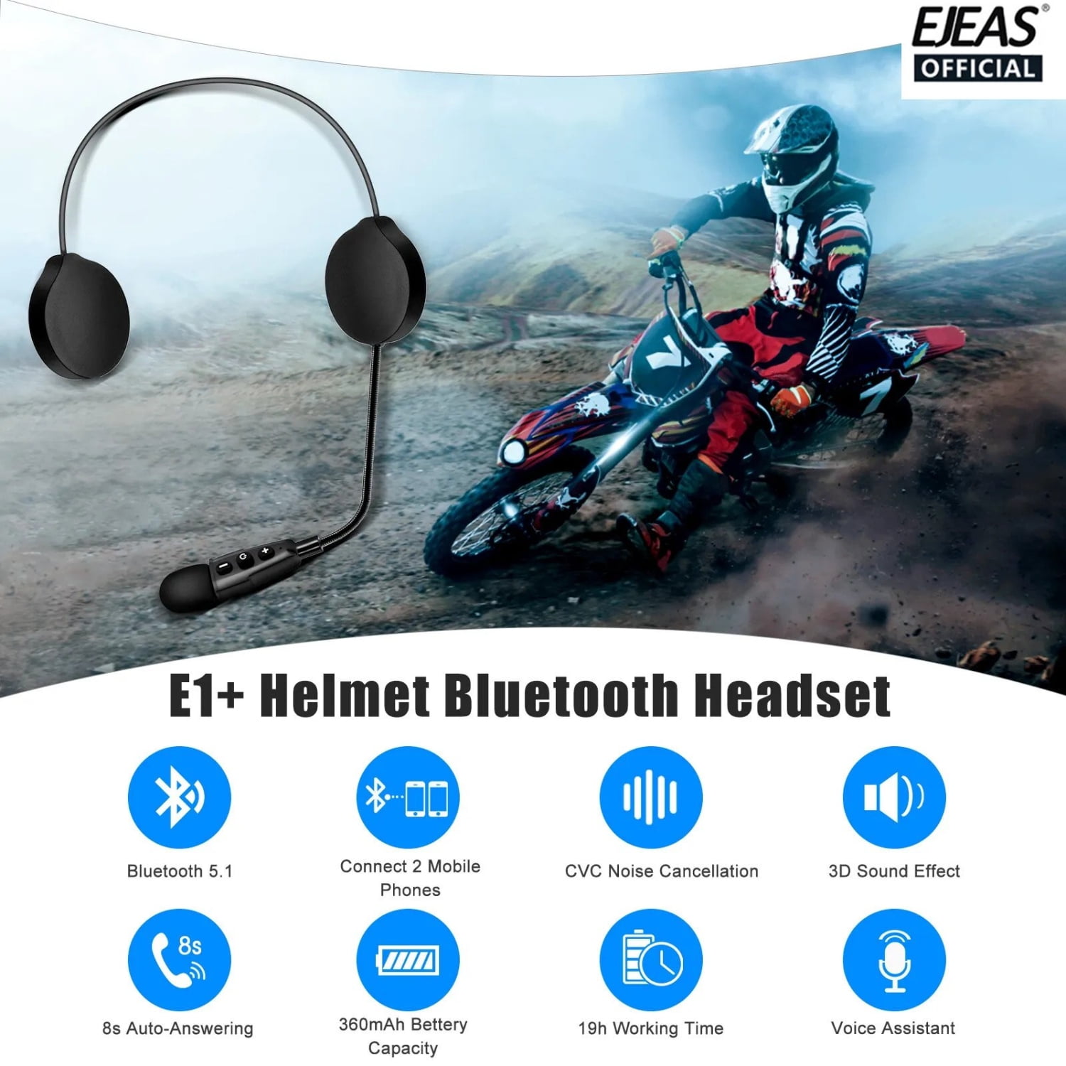 CHNGYJC Motorcycle Helmet Wireless Bluetooth Headset Plus E1+/Plus ...
