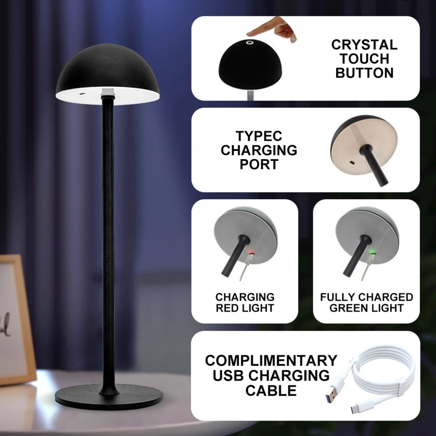 CHNGYJC Rechargeable Wireless Dimmable Top Touch LED Table Lamps with ...