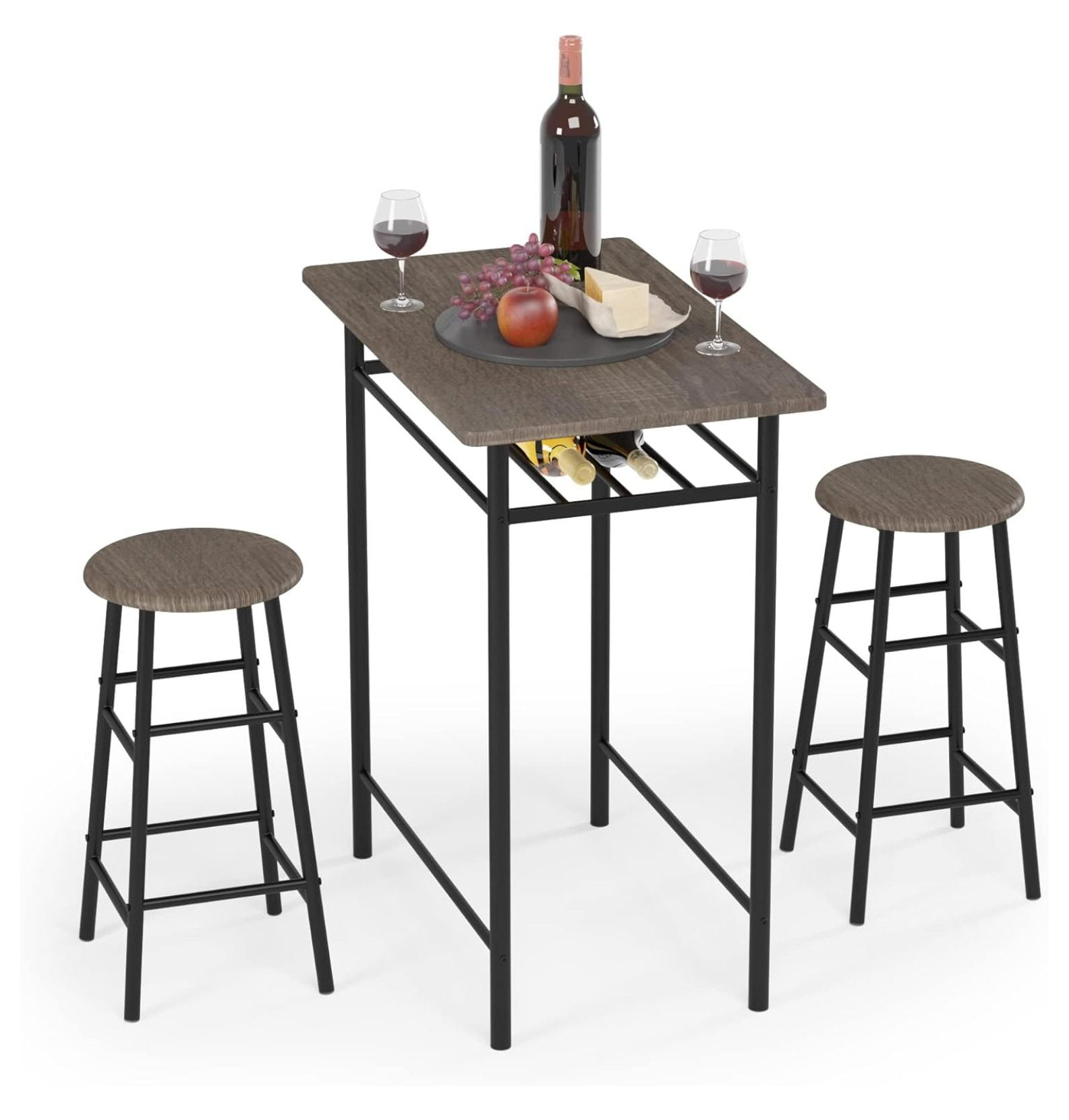CHNRED Bar Table with 2 Bar Stools, Pub Dining Table Set, Kitchen ...
