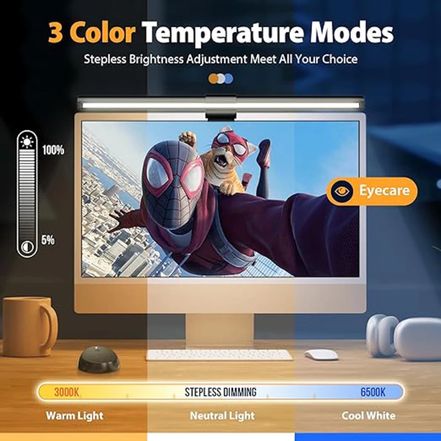 CHNSNG Curved RGB Monitor Lights with Remote Control - Dimming Desk ...