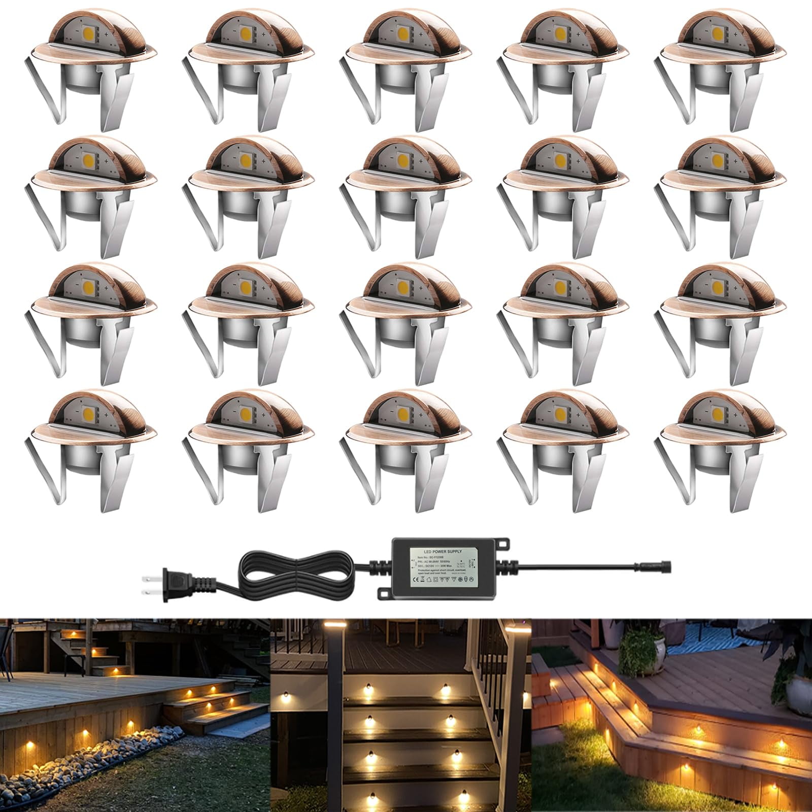 CHNXU LED Outdoor Deck Lights Kits, Φ1.38in Warm 20 Pack Bronze, Low ...