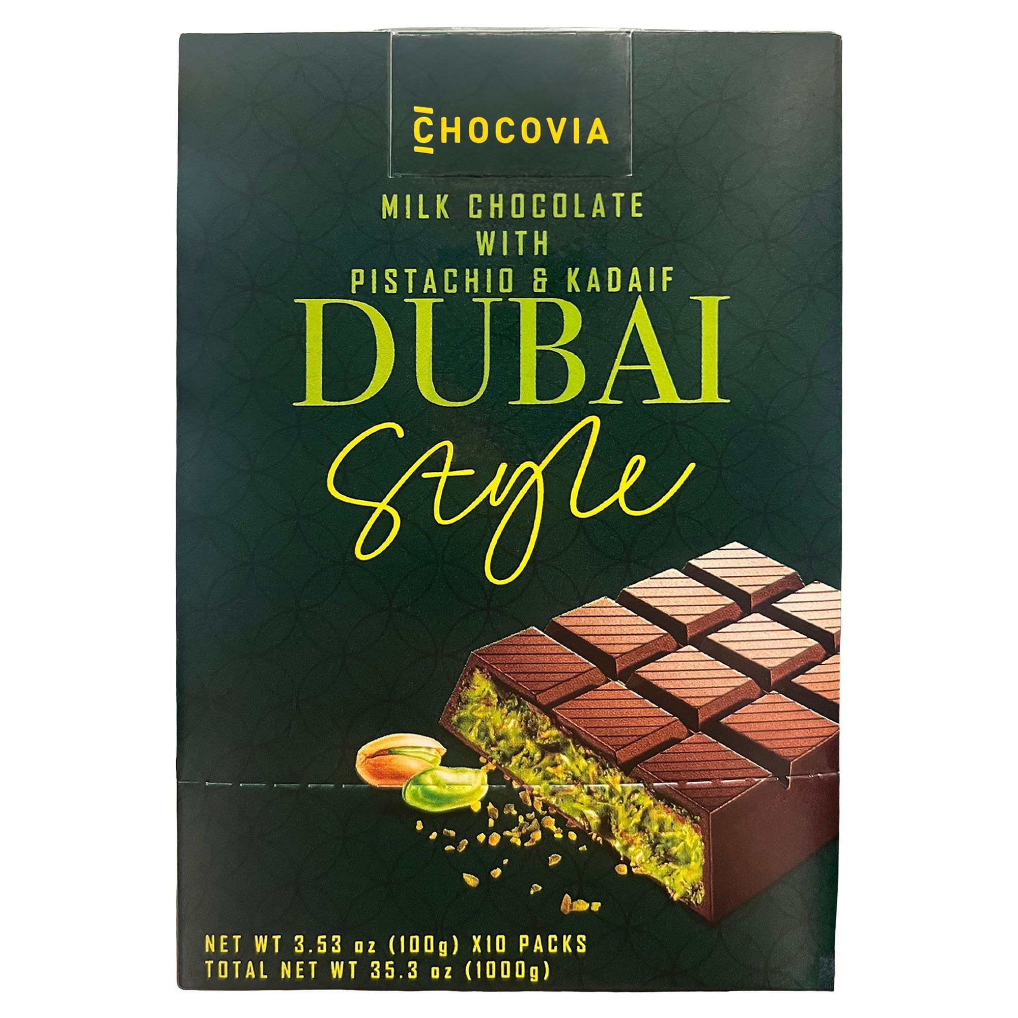 CHOCOVIA Dubai-Style Milk Chocolate Bar with Pistachio & Kadayif – 10 Count (3.53 oz each ...