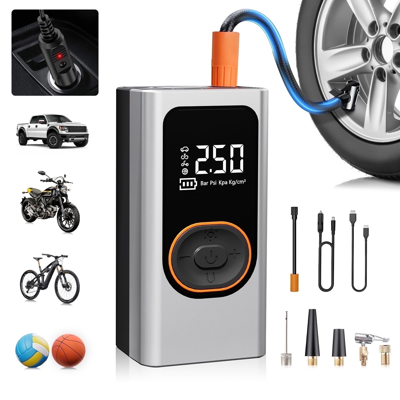 MixMart Tire Inflator Portable Air Compressor-150PSI & 7800mAh Portable ...