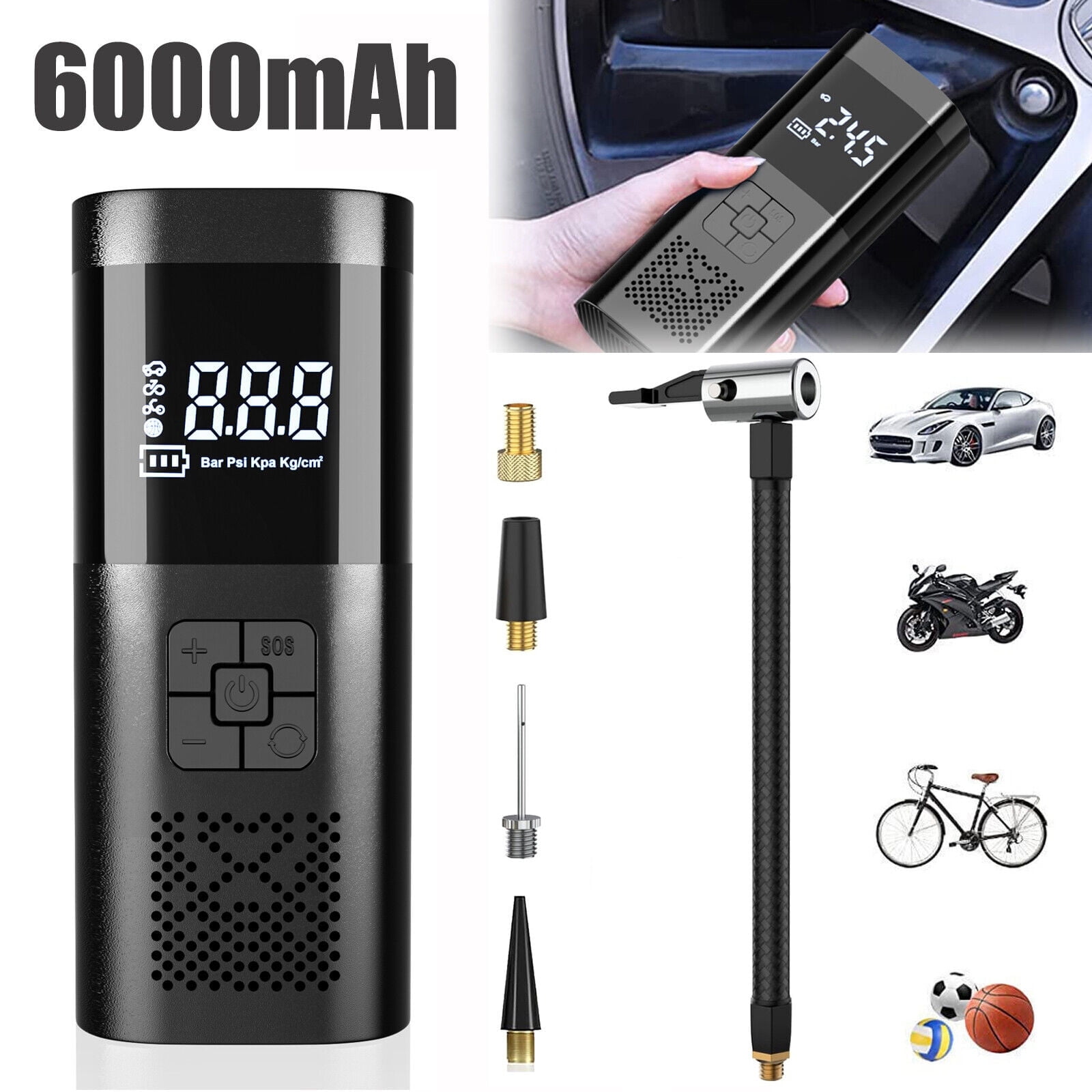 MixMart Tire Inflator Portable Air Compressor, 150PSI Rechargeable ...