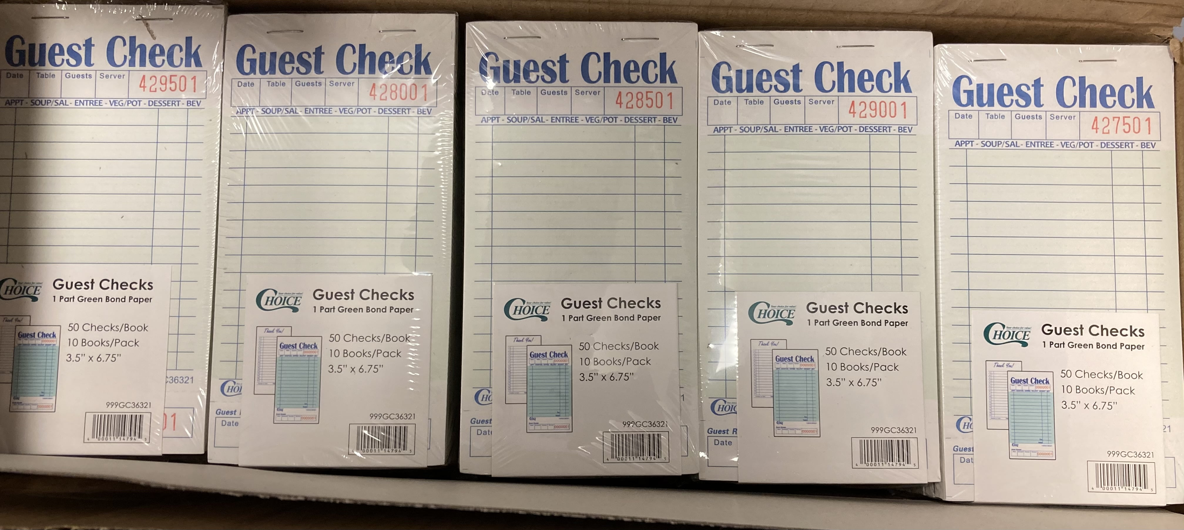 CHOICE Carbonless Guest Checks 10 Books/50 Checks per Book, *50 ea- 3.5 ...