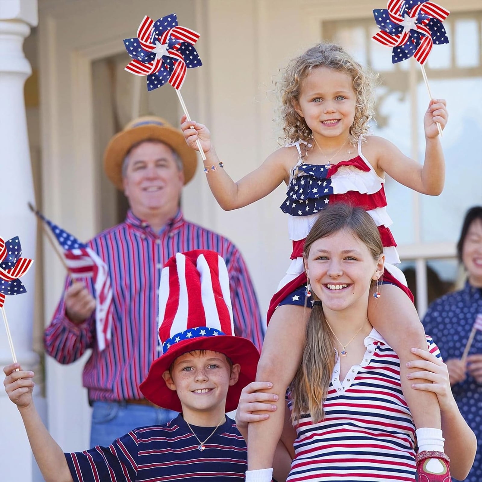 CHOII 4 Pack 13.9 Inches Reflective Pinwheels Patriotic Decorations,Red ...