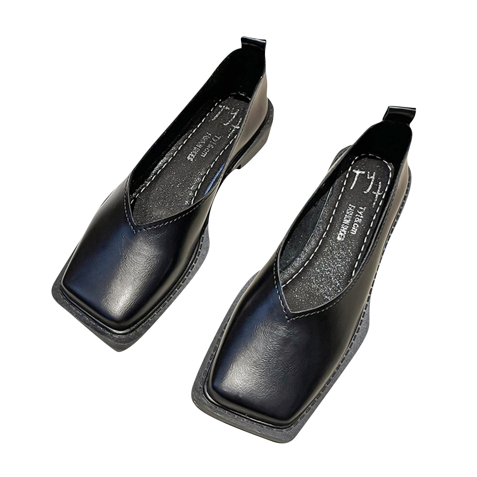 CHOII Mary Small Leather Shoes Retro Square Toe Low Heel Loafers ...