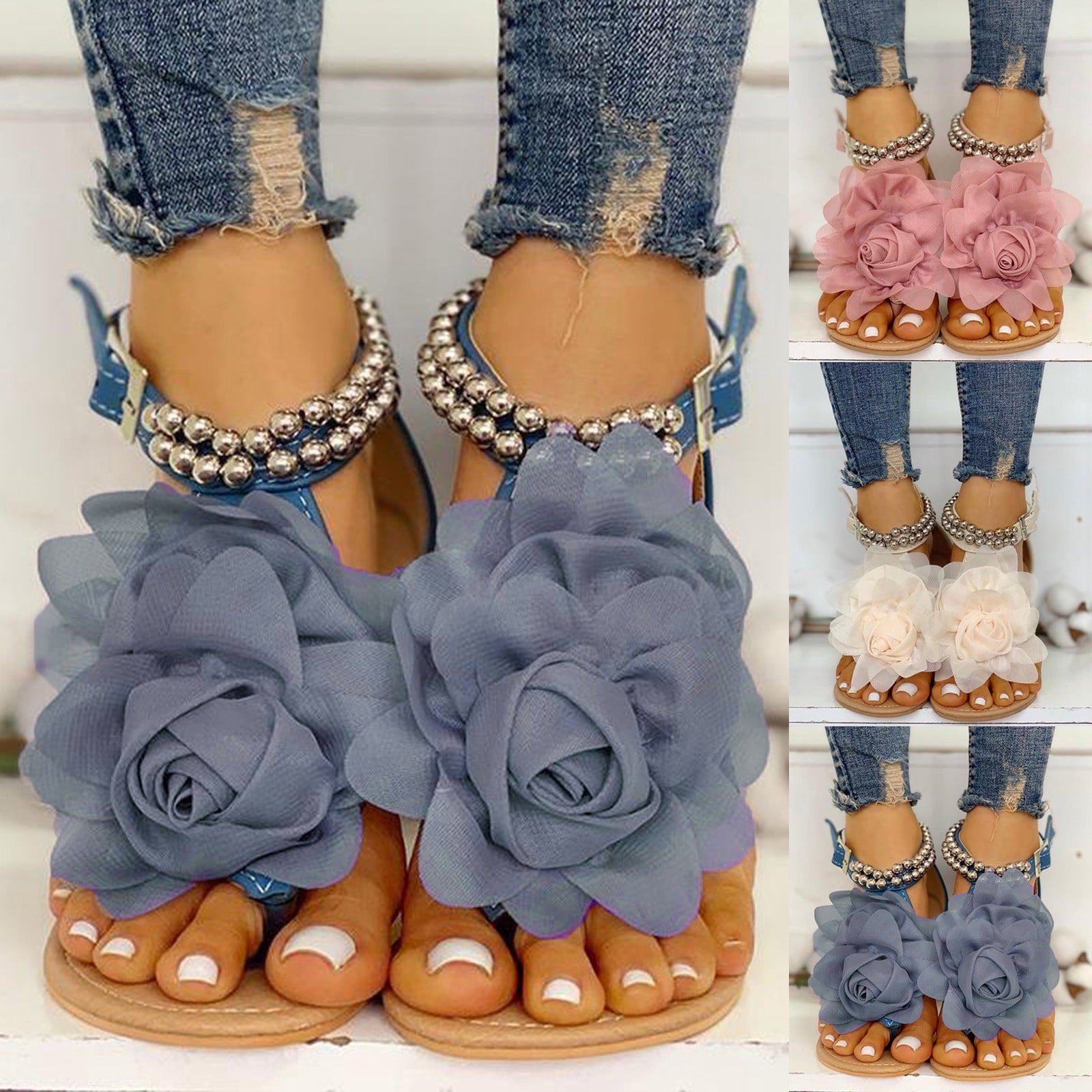CHOII Clearance Sandals One Button Light Flat Shoes Casual Rubber Sole ...