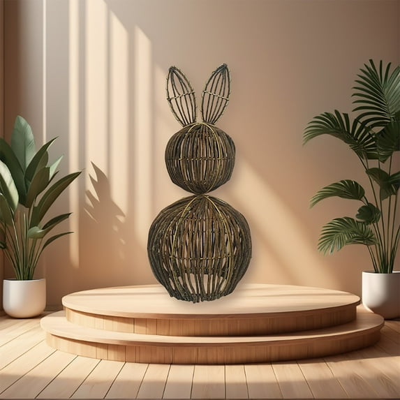 CHOII Rabbit- Shape Plants,Natural Rattan Handwoven Bunny Easter Woven ...