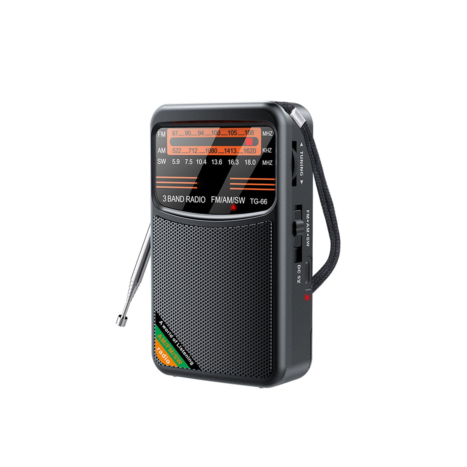 CHOII TG-77 Portable Radio AM FM SW,Battery Operated Radio with Tuning Light,Hanging Strap ...