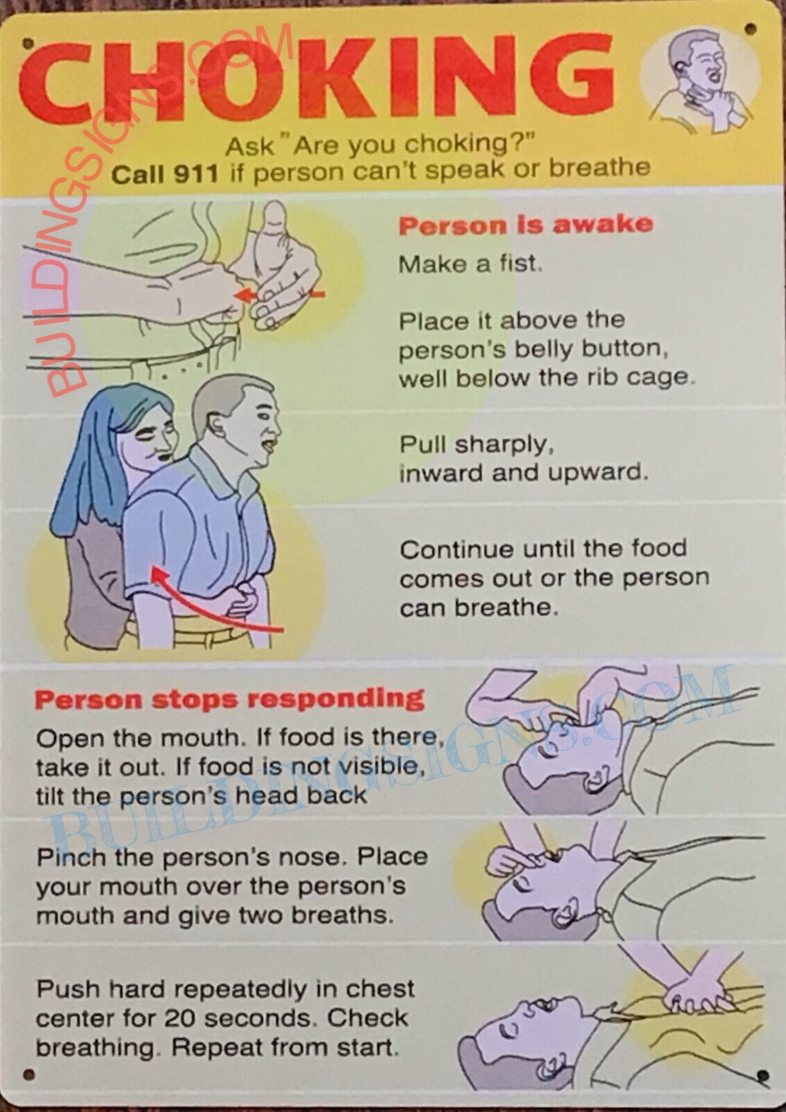 CHOKING POSTER SIGN(10X14,YELLOW,ALUMINUM) -ref16822 - Walmart.com