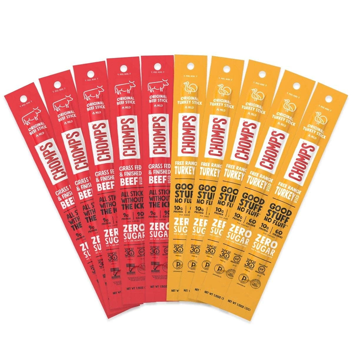 CHOMPS Grass Fed Beef & Turkey Jerky Sticks, Originals Variety Pack, 10 ... CHOMPS Grass Fed Beef & Turkey Jerky Sticks, Originals Variety Pack, 10 ...