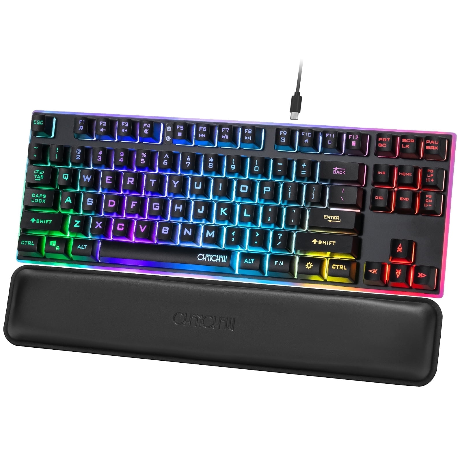 CHONCHOW 87 Keys TKL Wired Gaming Keyboard with Wrist Rest, Detachable ...