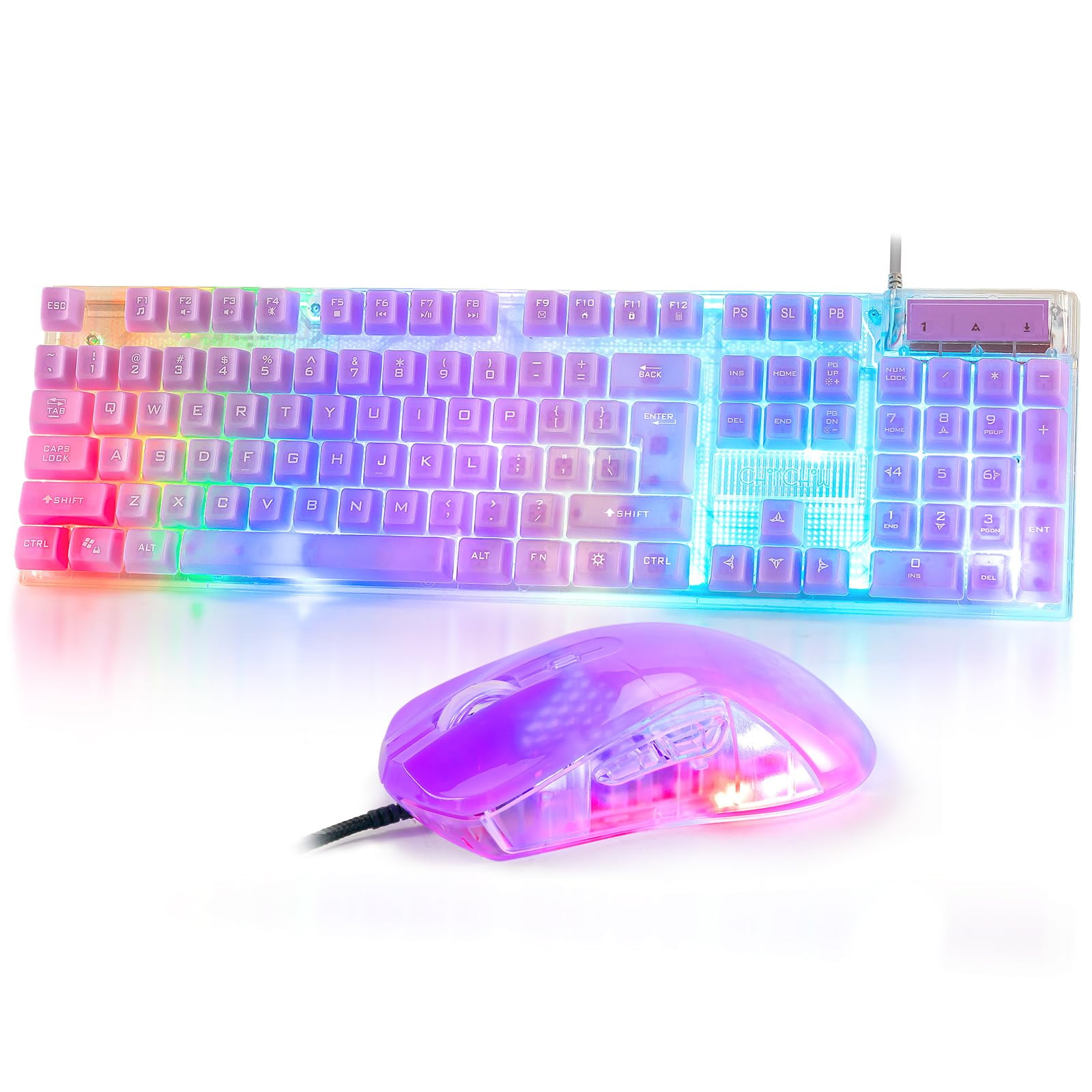 CHONCHOW Transparent RGB Wired Gaming Keyboad and Mouse Combo,Full Size ...