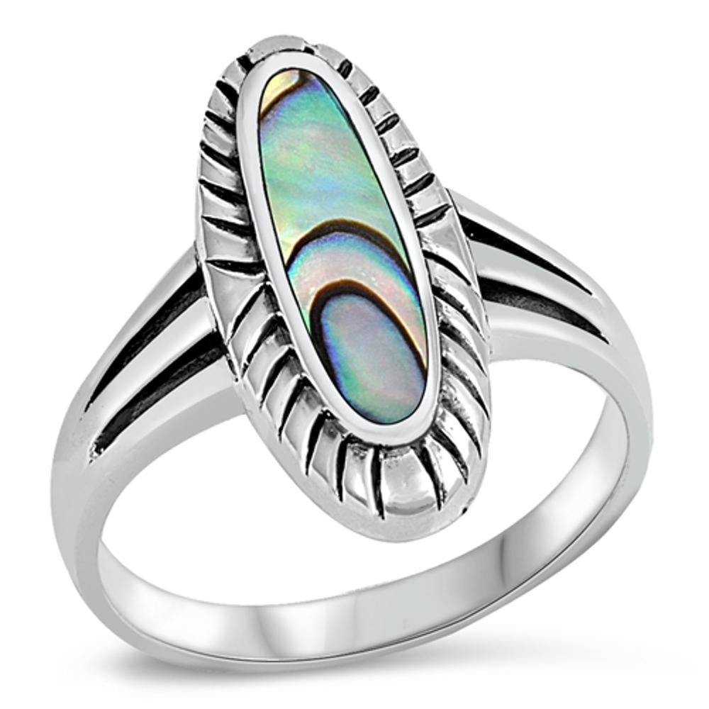 CHOOSE YOUR COLOR Abalone Long Oval Ring .925 Sterling Silver Band ...