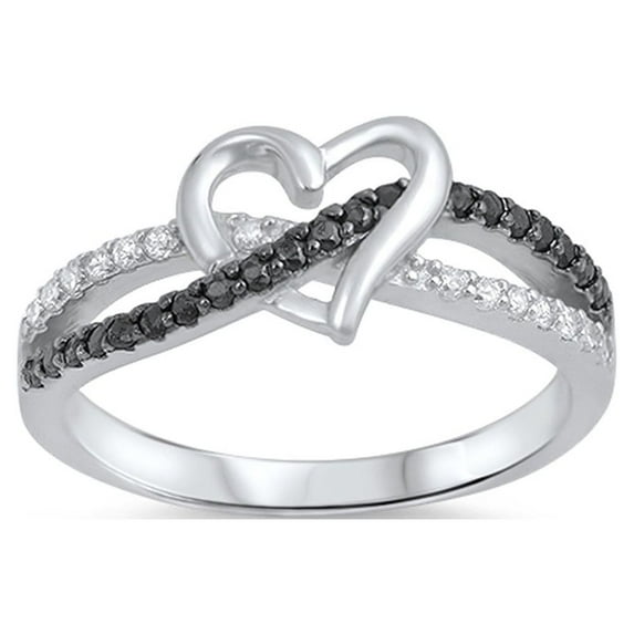 Sterling Silver Black CZ Infinity Knot Heart Promise Ring, Jewelry Size ...