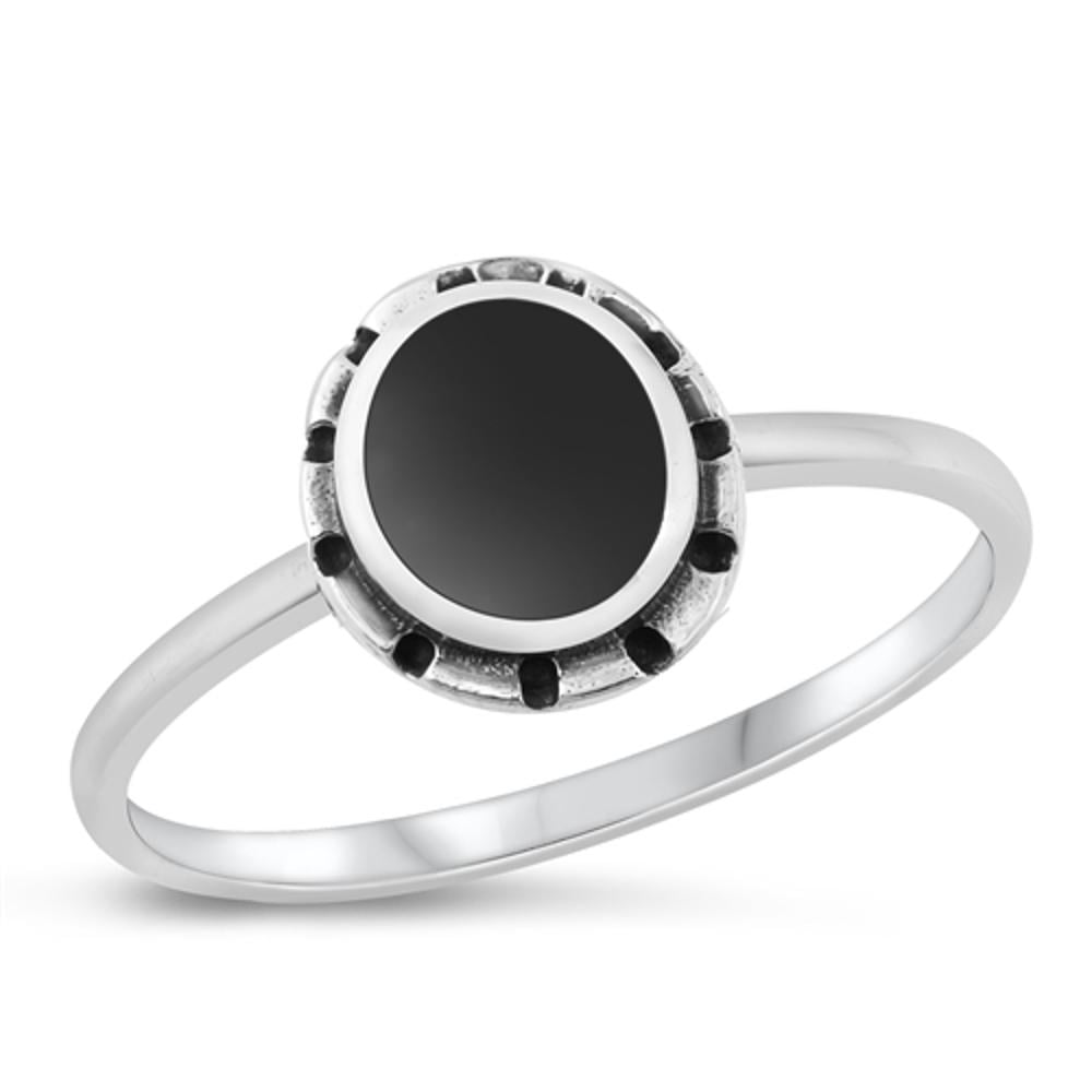 CHOOSE YOUR COLOR Black Simulated Agate Flower Bloom Ring .925 Sterling ...