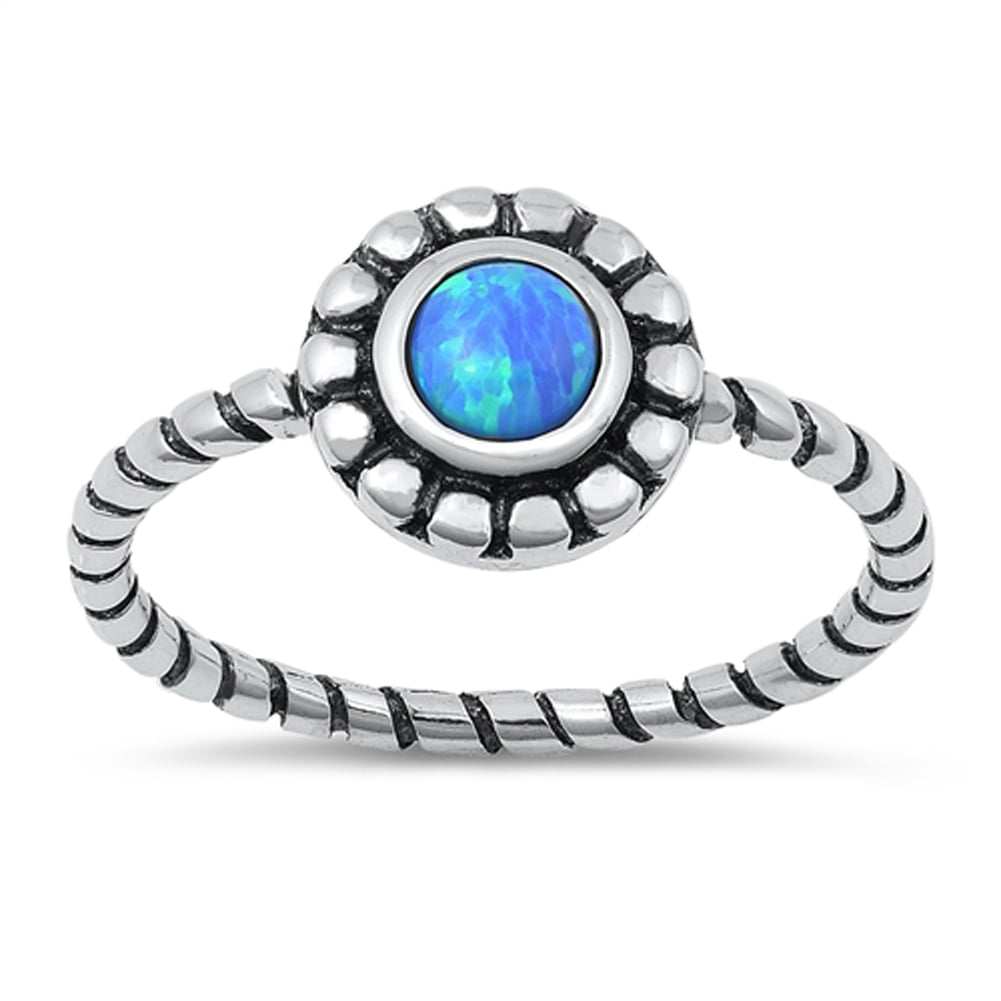 CHOOSE YOUR COLOR Blue Simulated Opal Oxidized Rope Twist Sun Halo Ring ...