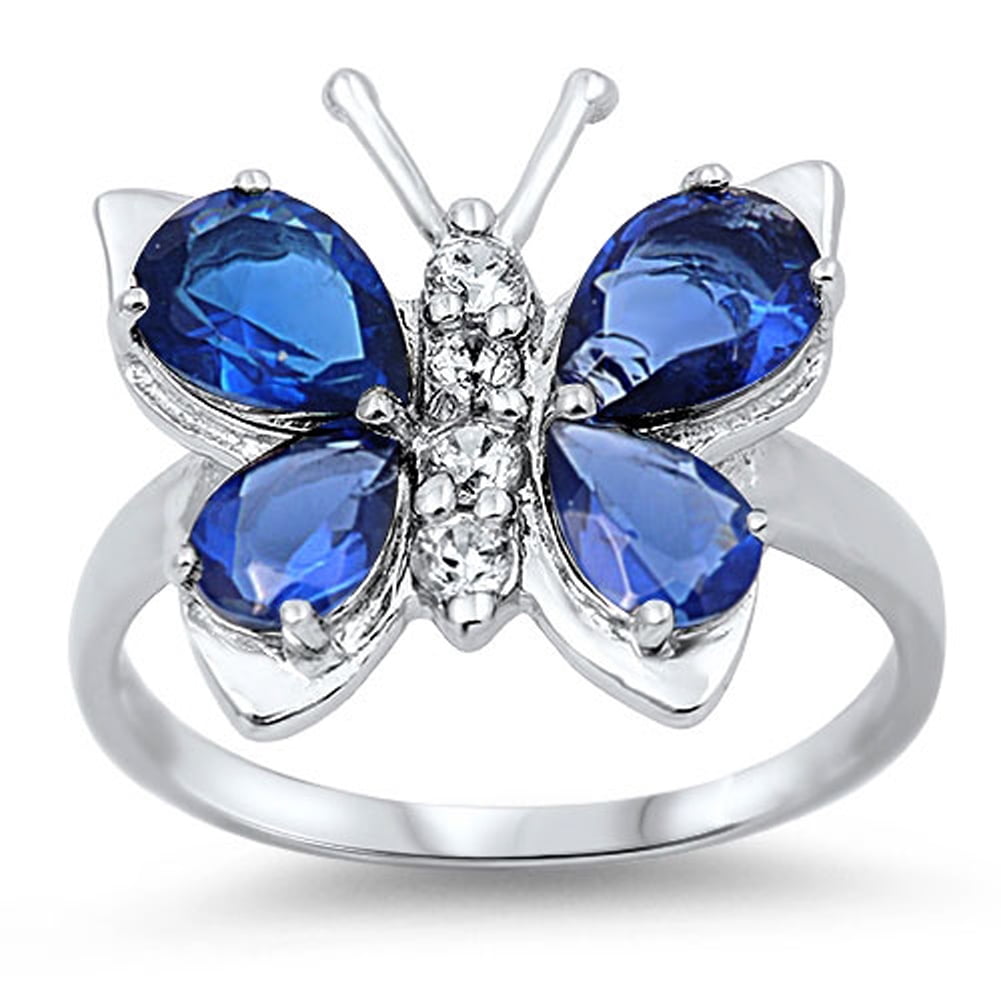 CHOOSE YOUR COLOR Blue Simulated Sapphire Butterfly Ring .925 Sterling Silver Band CZ Female Size 10 Walmart