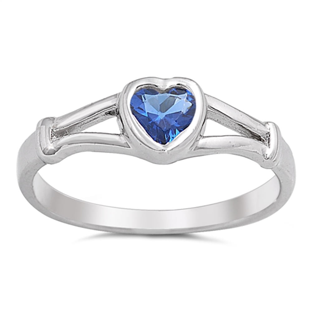 CHOOSE YOUR COLOR Blue Simulated Sapphire Heart Promise Ring .925 ...