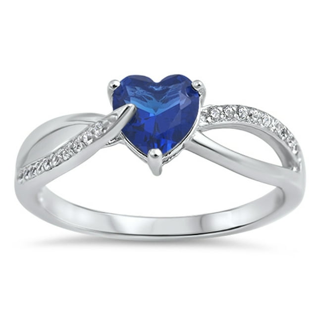 CHOOSE YOUR COLOR Blue Simulated Sapphire Heart Promise Ring 925 ...
