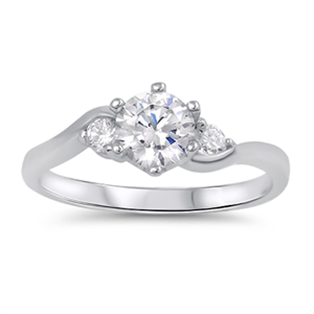 CHOOSE YOUR COLOR Clear CZ Abstract Bridal Ring .925 Sterling Silver ...