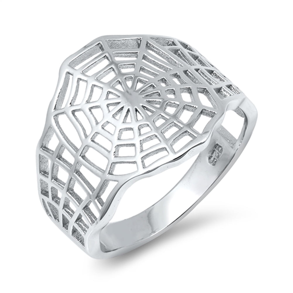 CHOOSE YOUR COLOR Cutout Spider Web Ring .925 Sterling Silver Band ...