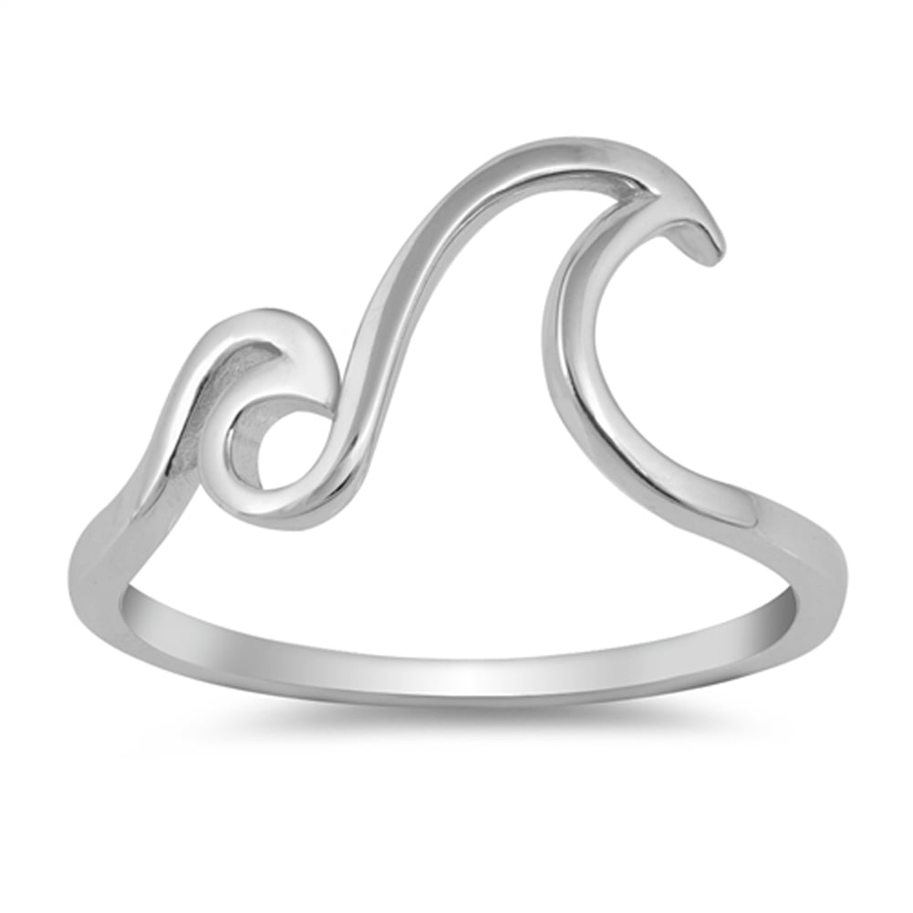 CHOOSE YOUR COLOR Double Wave Ocean Tide Surfer Beach Ring 925 Sterling Silver Band Jewelry ...