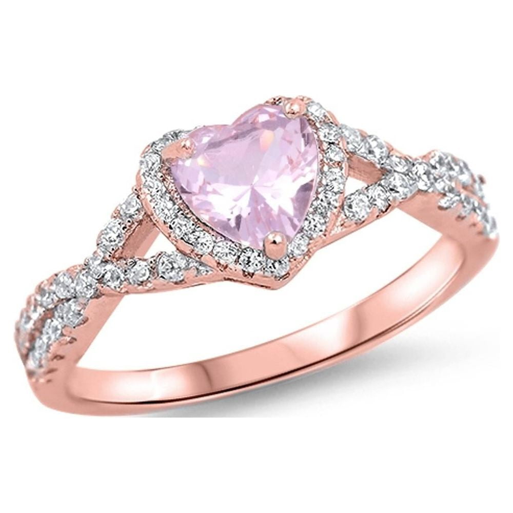 CHOOSE YOUR COLOR Elegant Rose Gold-Tone Studded Promise Heart Sterling ...