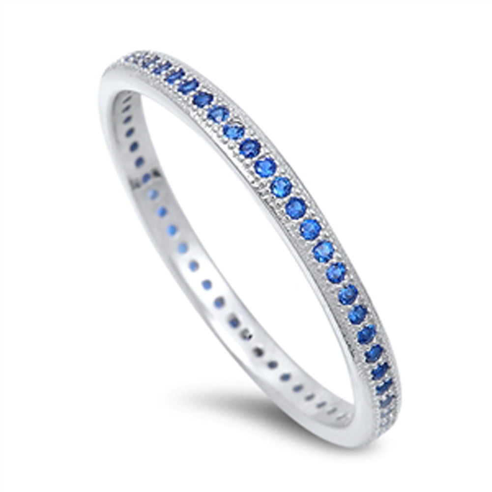 CHOOSE YOUR COLOR Eternity Band Blue Simulated Sapphire Ring .925 ...