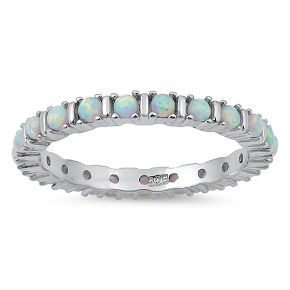 CHOOSE YOUR COLOR Eternity Round White Simulated Opal Stackable Ring ...