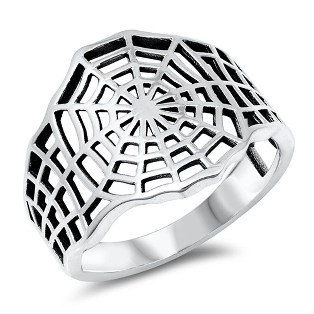 CHOOSE YOUR COLOR Funky Cutout Spider Web Ring .925 Sterling Silver ...