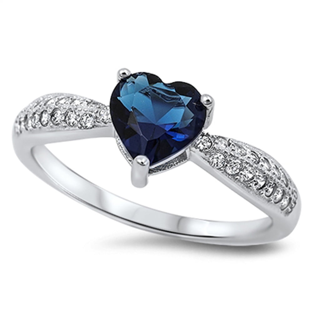 CHOOSE YOUR COLOR Heart Blue Simulated Sapphire Promise Ring .925 ...