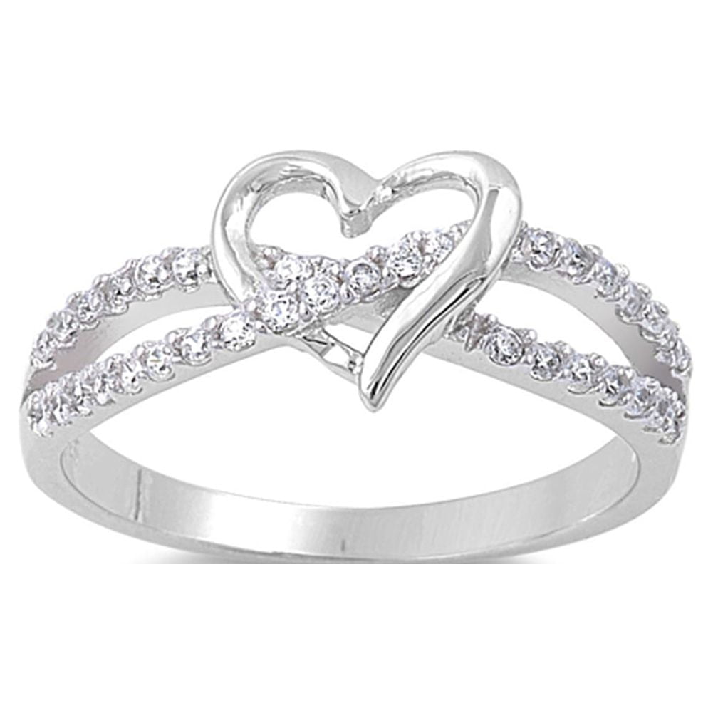 Sterling Silver .925 Heart Love Promise Ring, White Cubic Zirconia ...