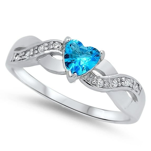CHOOSE YOUR COLOR Heart Simulated Aquamarine Ring .925 Sterling Silver ...