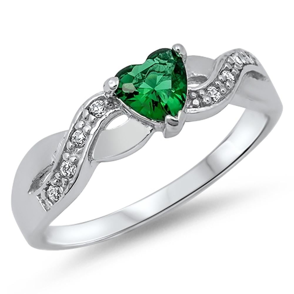 CHOOSE YOUR COLOR Heart Simulated Emerald Infinity Knot Promise Ring ...