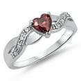 CHOOSE YOUR COLOR Heart Simulated Garnet Ring .925 Sterling Silver ...