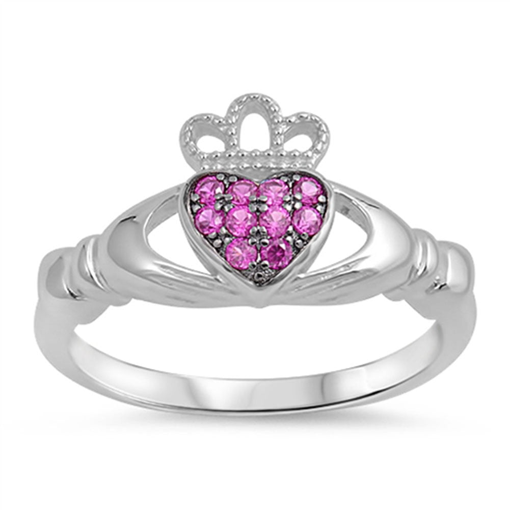 CHOOSE YOUR COLOR Heart Simulated Ruby Cluster Promise Claddagh Ring ...