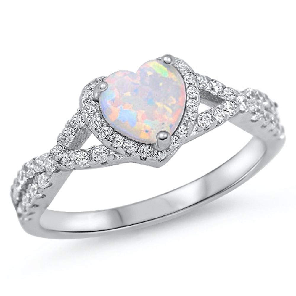 CHOOSE YOUR COLOR Elegant White Simulated Opal Love Promise Ring .925 ...