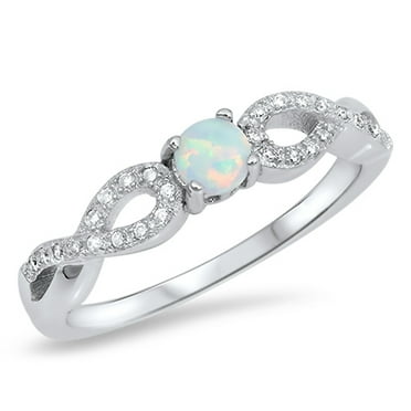 CHOOSE YOUR COLOR Heart Infinity Knot Blue Simulated Opal Promise Ring ...