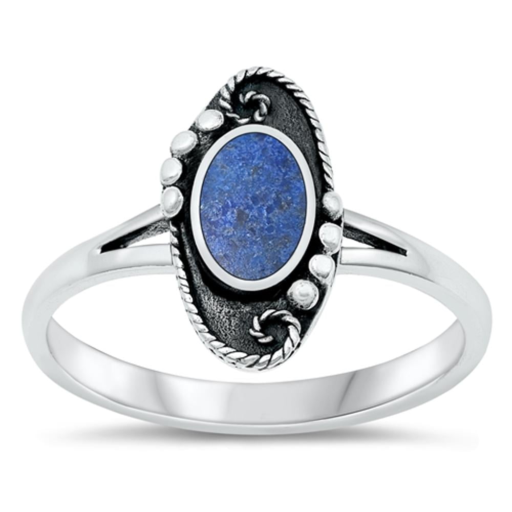 CHOOSE YOUR COLOR Lapis Oxidized Boho Ring .925 Chic Sterling Silver Band Blue CZ Female Size 7 ...