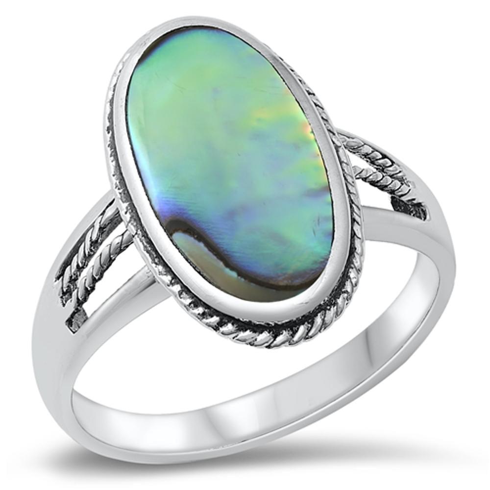 CHOOSE YOUR COLOR Large Long Abalone Solitaire Ring .925 Sterling ...