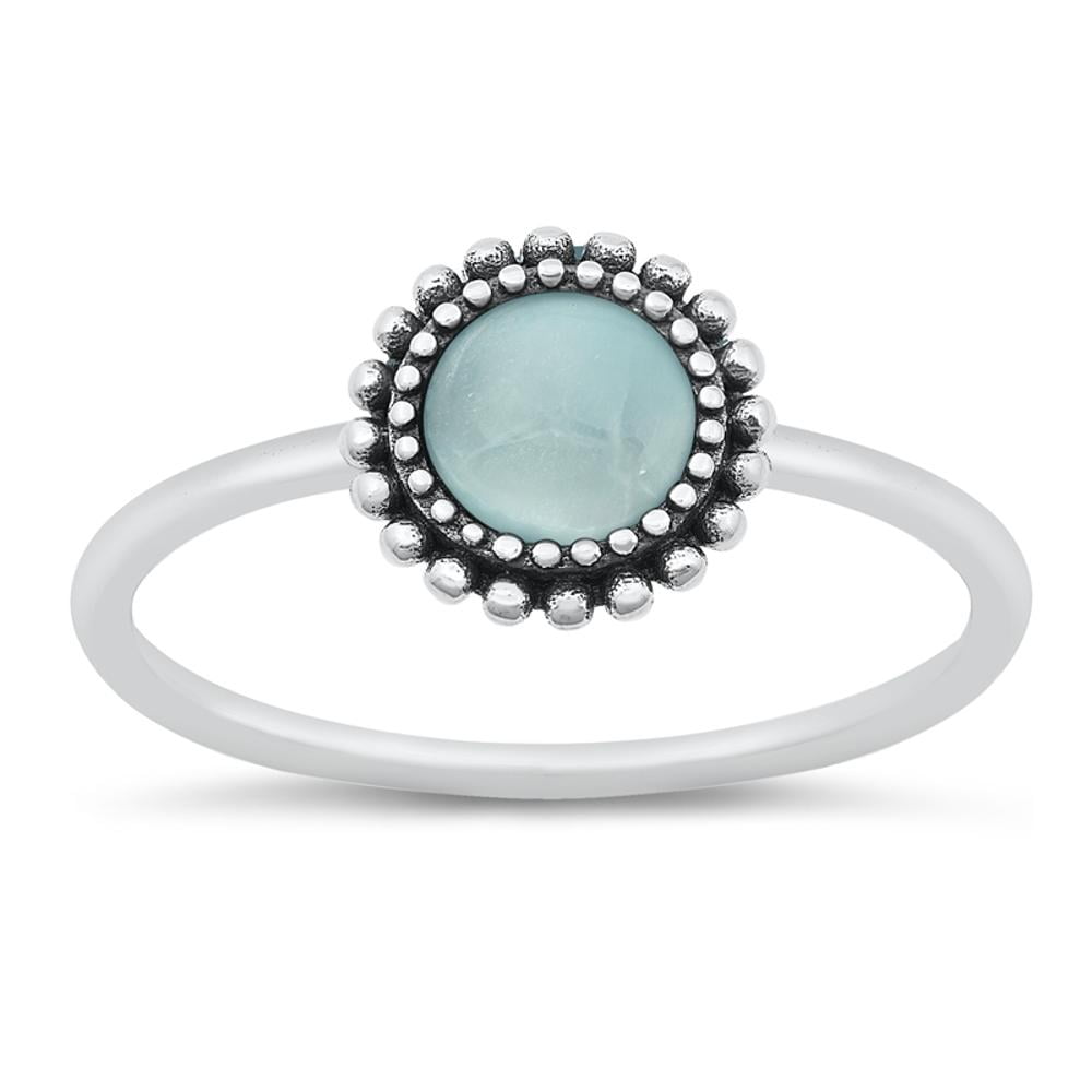 CHOOSE YOUR COLOR Larimar Flower Bali Sun Ring .925 Sterling Silver Band Jewelry Female Male ...